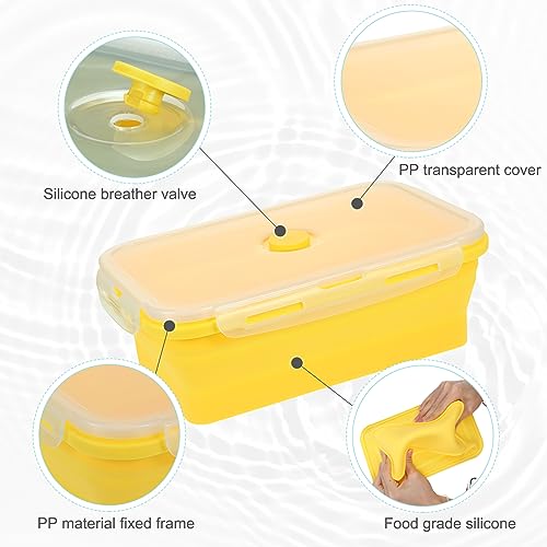 Mifoci 12 Pcs Collapsible Food Container 41 oz Silicone Containers Square Collapsible Bowls with Lids RV Lunch Prep Food Storage Collapsible Bowl for Camping Microwave Freezer Dishwasher Safe (Yellow)