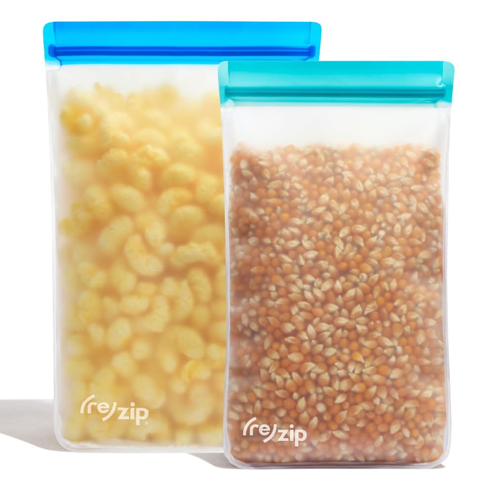 rezip 2-Piece Snack and Chips Reusable Pantry Bags | | BPA-Free, Food Grade, Leakproof, Freezer and Dishwasher Safe | (1) 6-Cup / 48-Ounce, (1) 8-Cup / 64-Ounce | Aqua & Cobalt