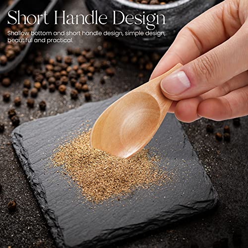 NUOMI 4 Pack Wooden Scooper Solid Wood Spoon Mini Salt Scoop with Short Handle for Loose Tea Leaves, Coffee Beans, Candy, Milk Powder, Spice, Natural Color