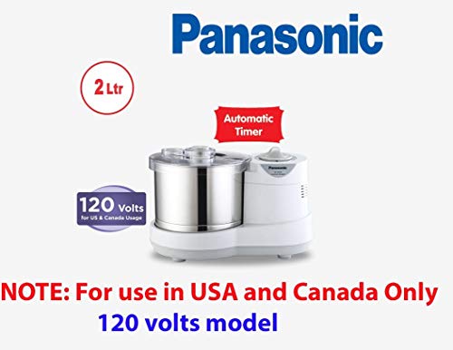 Panasonic 2 Litre Wet Grinder with Automatic Timer & Stainless steel drum| MK TSW200 W, White Color | 110-120 Volts | Suitable for USA and Canada | Dosa & Idli wet Grinder