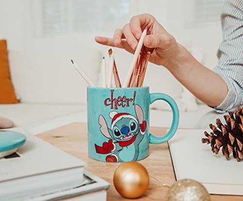 Disney Lilo & Stitch Holiday Cheer Ceramic Mug With Lid | Large Coffee Cup For Espresso, Caffeine, Tea