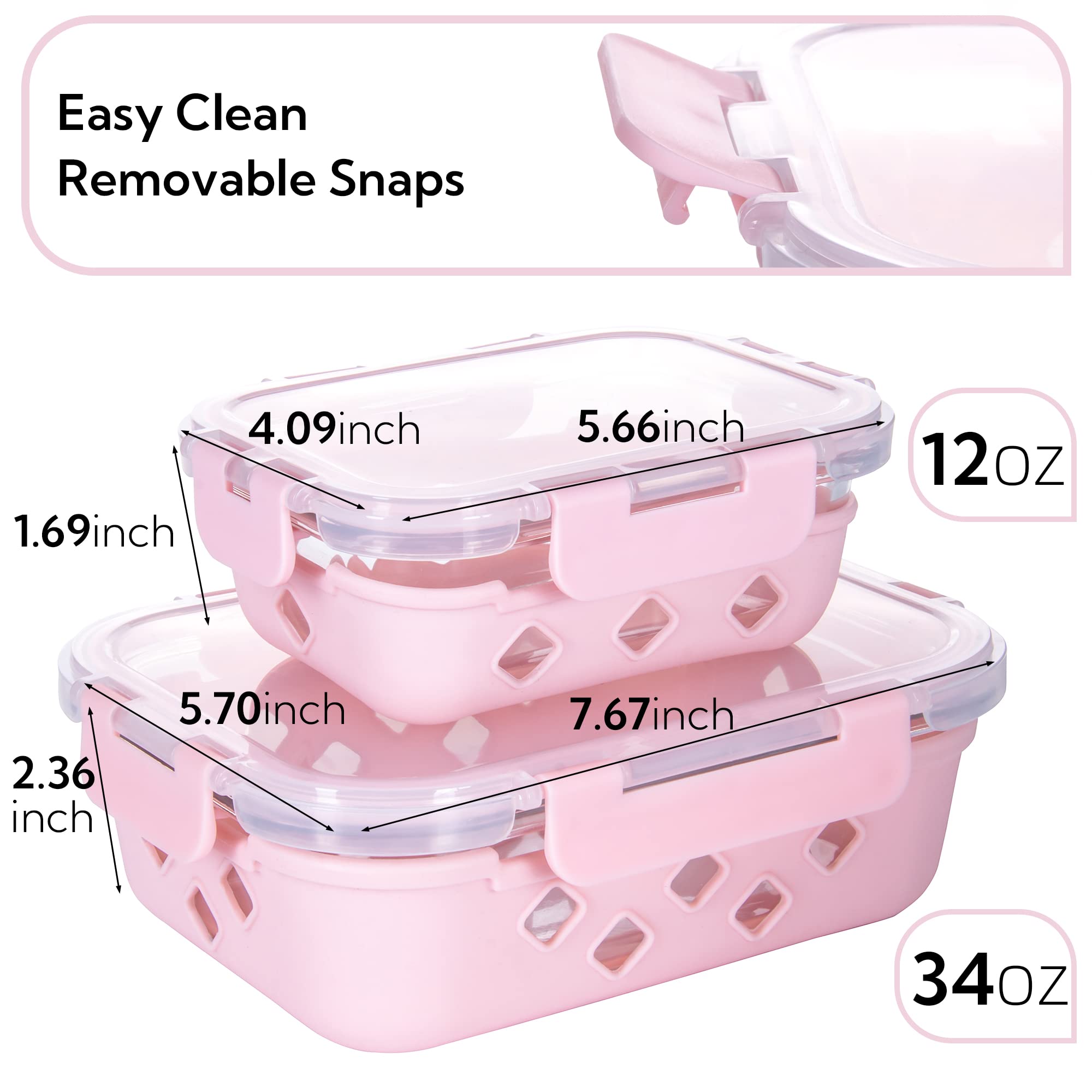 YARYOUNG 10 Pack Glass Meal Prep Containers with Removable Silicone Sleeves,Food Storage Container Set with Airtight Lids (34oz+12oz)