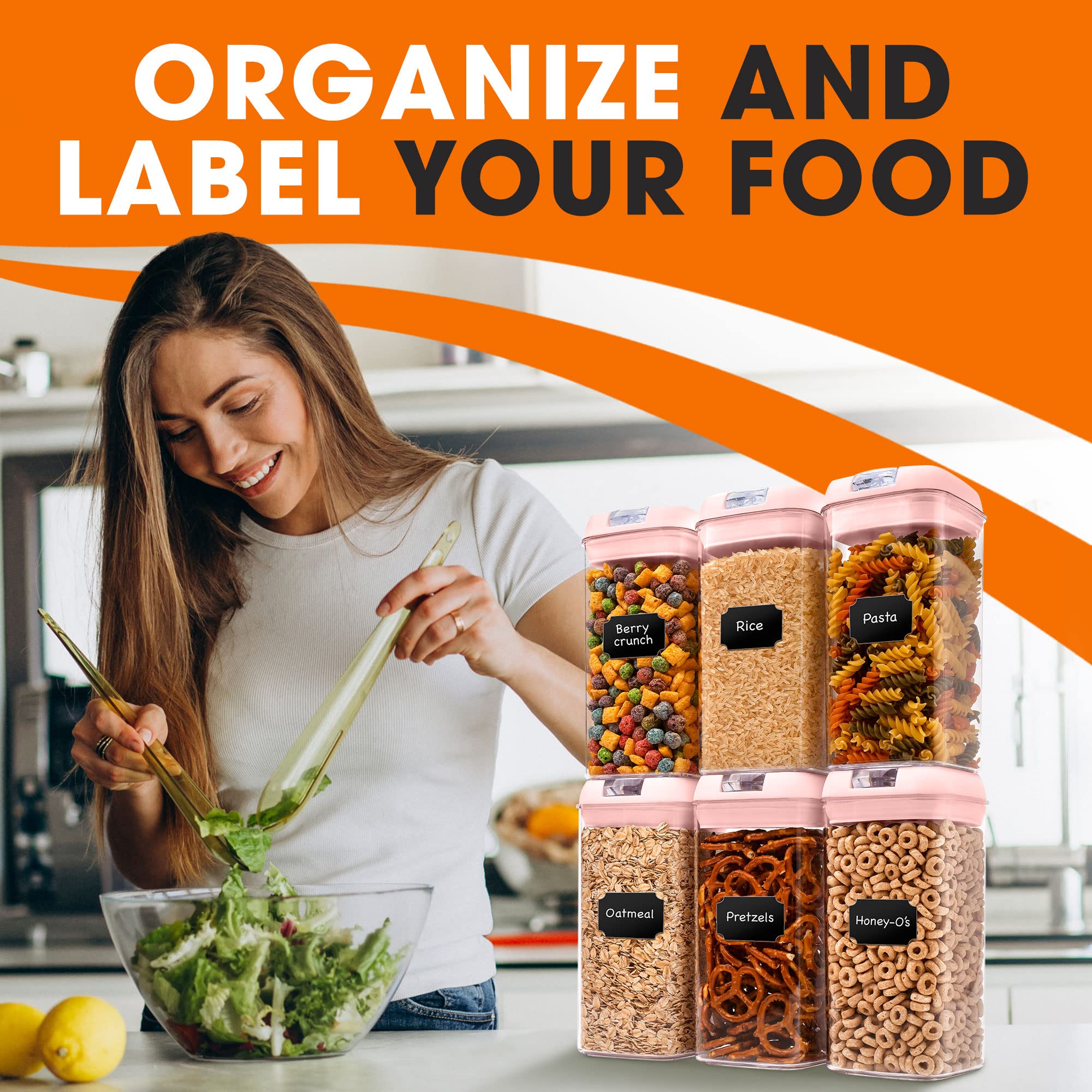 Cheer Collection Airtight Food Storage Containers, Kitchen Storage Containers for Pantry, Set of 6 Food Containers with Lids Airtight, Pantry Storage Containers & Organizers with Lids, 12L, Pink
