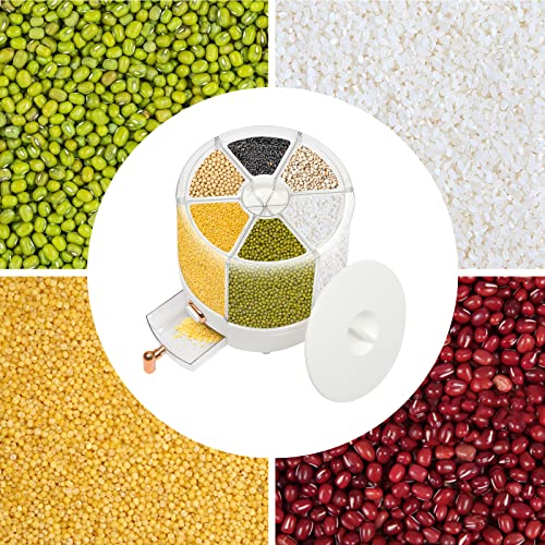 Eapmic 360° Rotatable Cereal Dispenser, One-Click Rice Output, Visible Round Multigrain Tank Cup Dry Rice Container Food Dispenser Sealed Grains Cans Grain Storage Tank for Storage Small Beans