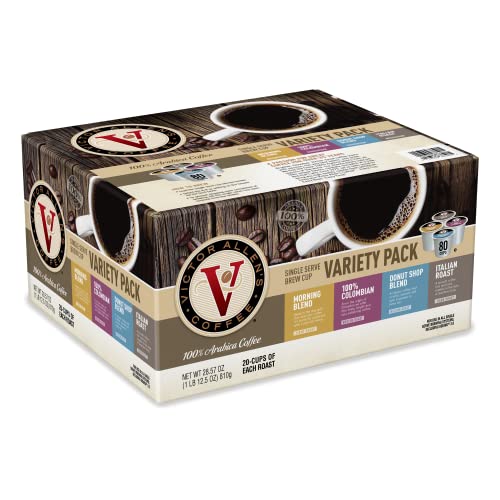 Victor Allen's Coffee Variety Pack (Morning Blend, 100% Colombian, Donut Shop Blend, and Italian Roast), 80 Count, Single Serve Coffee Pods for Keurig K-Cup Brewers