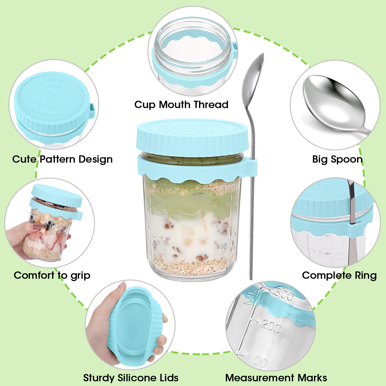 Oyrlize Overnight Oats Containers with Lids and Spoon,Companies,Work and Travel