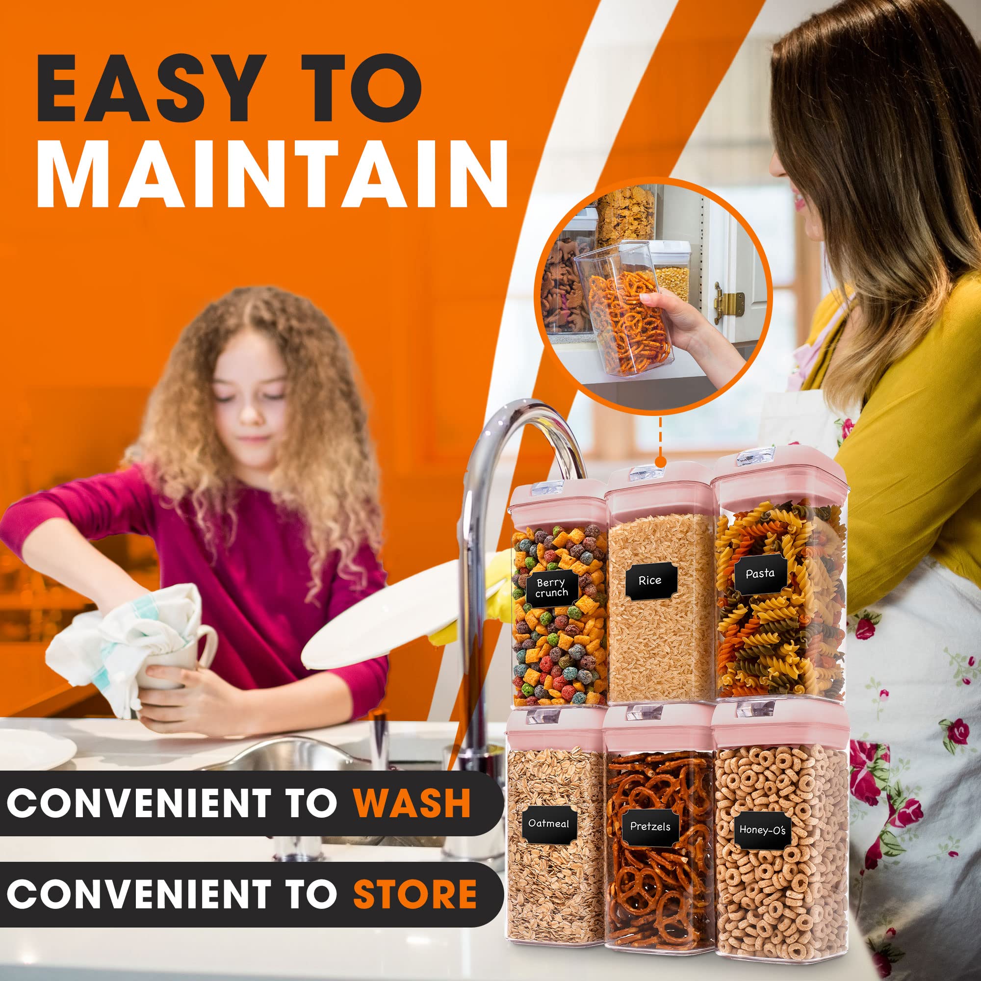 Cheer Collection Airtight Food Storage Containers, Kitchen Storage Containers for Pantry, Set of 6 Food Containers with Lids Airtight, Pantry Storage Containers & Organizers with Lids, 12L, Pink