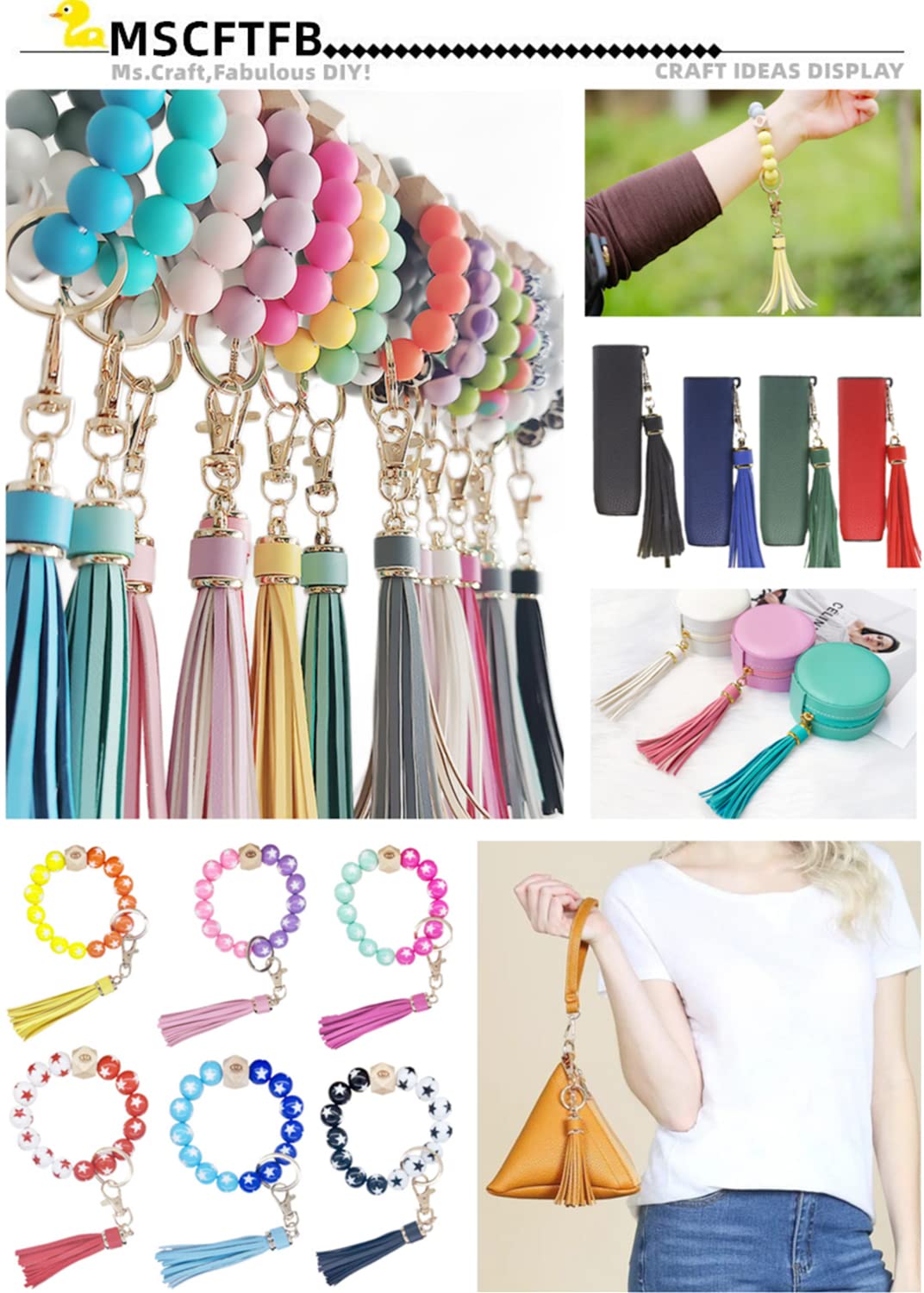 MSCFTFB 10pcs Tassel Purse Charm,Leather Keychain,Key Chain for Car Keyring Purse Accessory Bag Charm Gift for Mom(Turquoise)