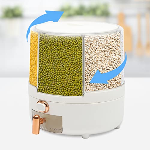 Eapmic 360° Rotatable Cereal Dispenser, One-Click Rice Output, Visible Round Multigrain Tank Cup Dry Rice Container Food Dispenser Sealed Grains Cans Grain Storage Tank for Storage Small Beans