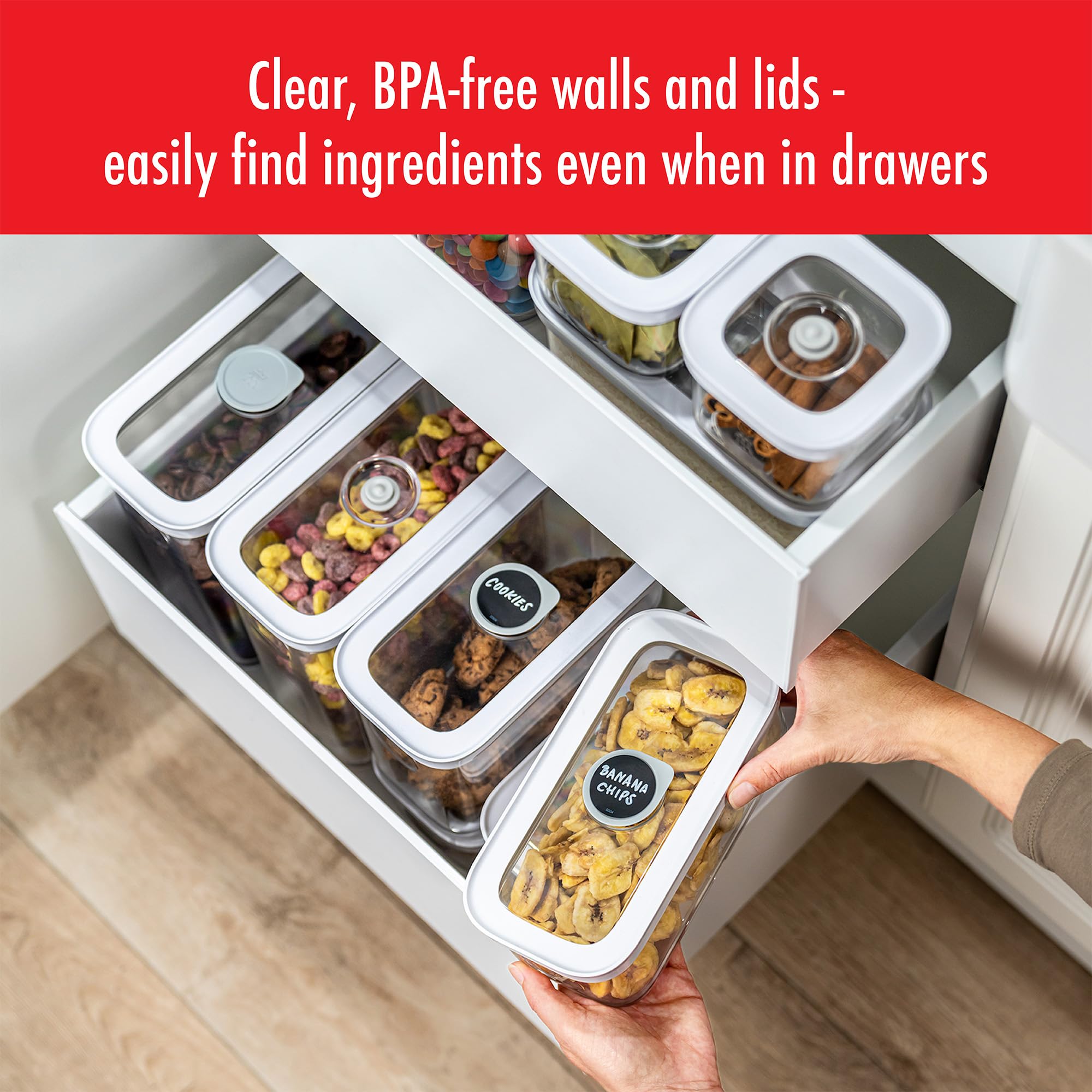 ZWILLING Fresh & Save CUBE Storage Organizer, 5-Piece Medium Set, Pantry Organizers and Storage, Plastic, BPA-Free Airtight Dry Food Storage Container for Storing Almonds, Banana Chips, Nuts and more