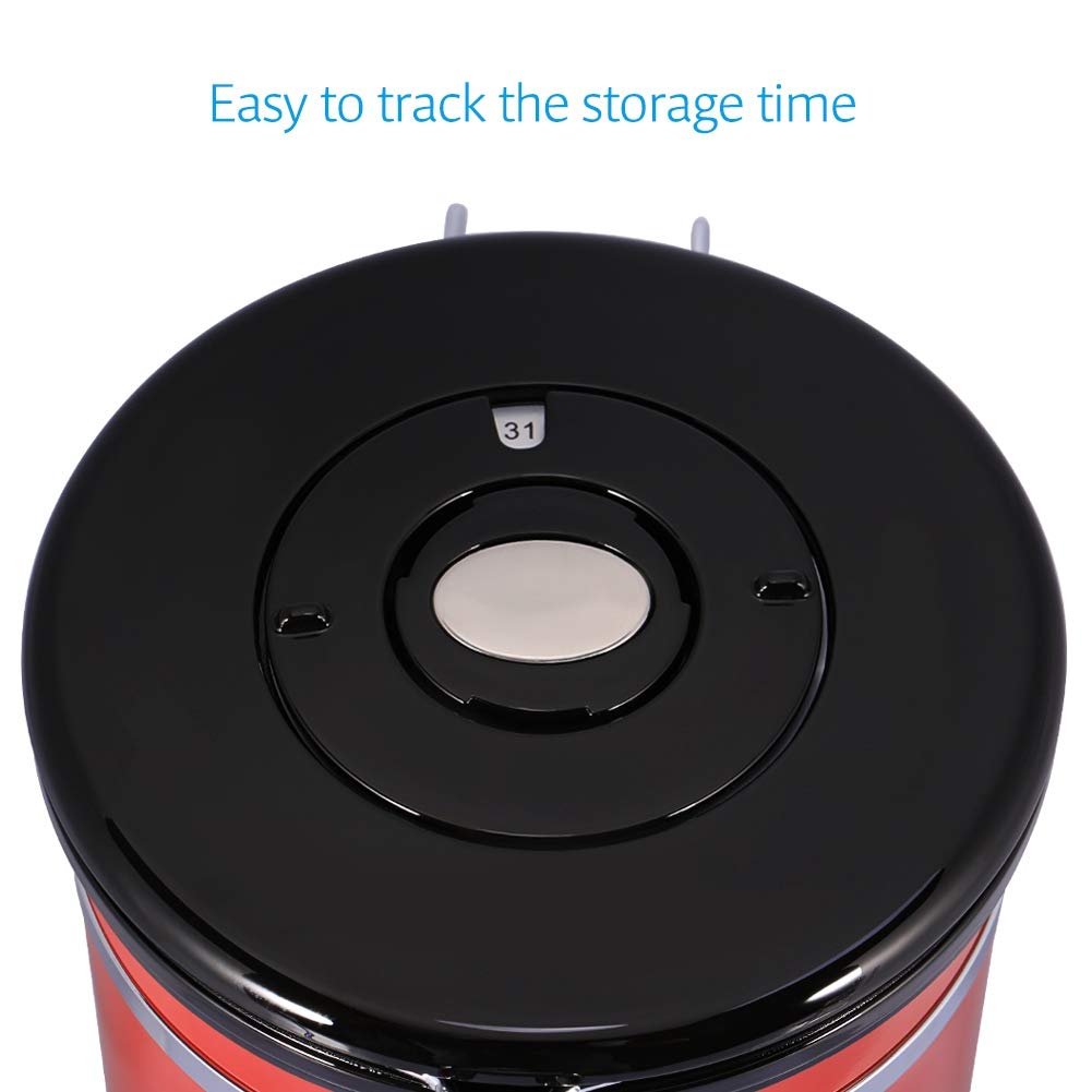 Coffee Canister Red, Stainless Steel Airtight Coffee Container, Ground Coffee Bean Storage with Date Tracker, Vacuum Sealed Espresso Airtight Container, Coffee Jar, Sugar Container