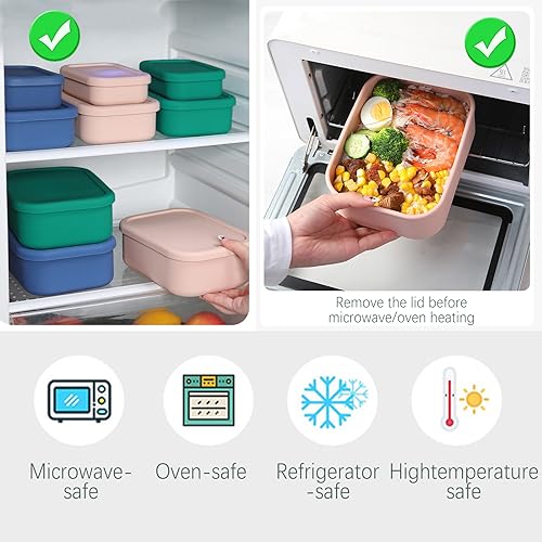 AROCFTIE Silicone Bento Box, Set of 3 Silicone Food Storage Containers with Lids, Hard-Shell Nesting Silicone Containers, Airtight, Dishwasher and Freezer Safe (10oz, 23.6oz, 44oz) (Pink)