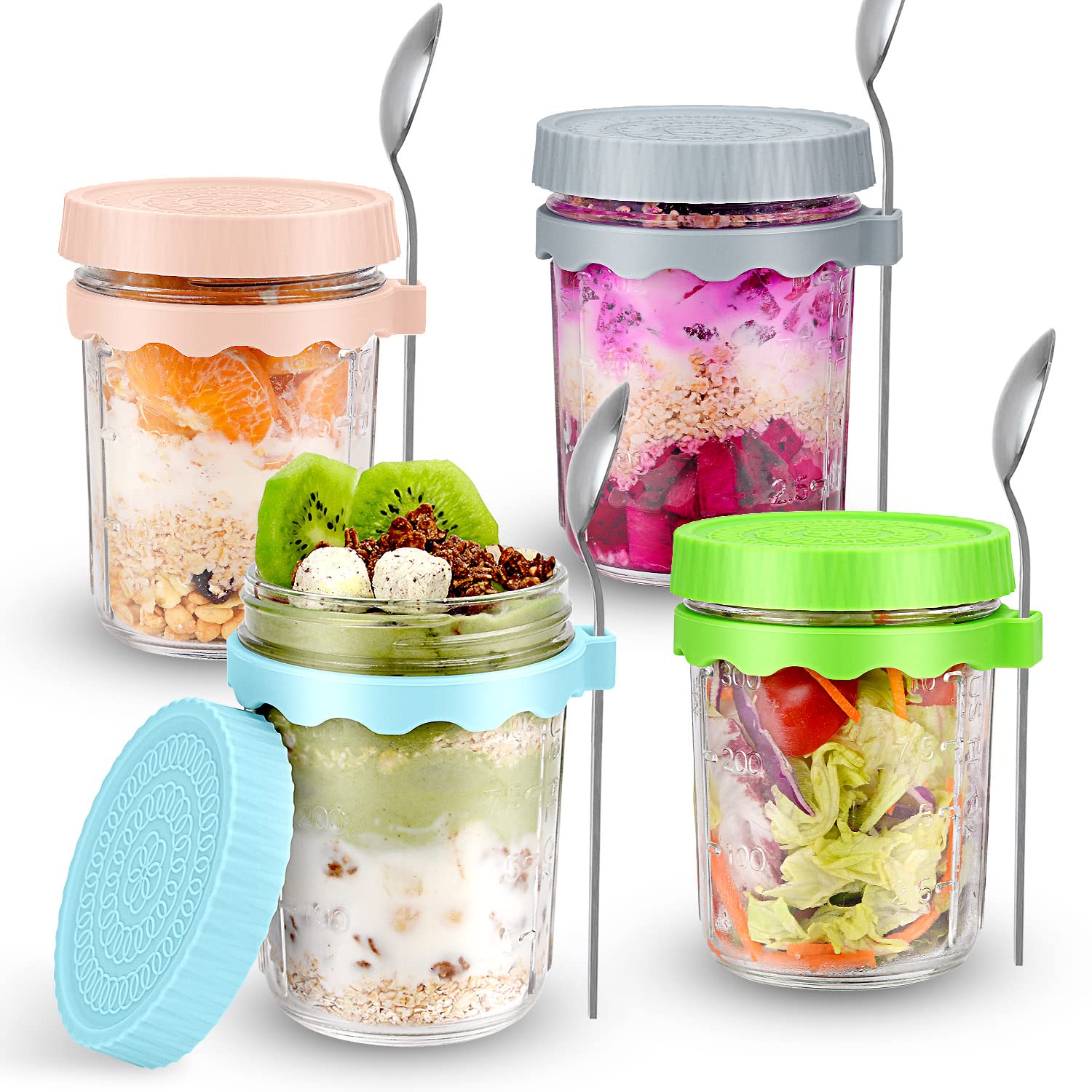 Oyrlize Overnight Oats Containers with Lids and Spoon,Companies,Work and Travel