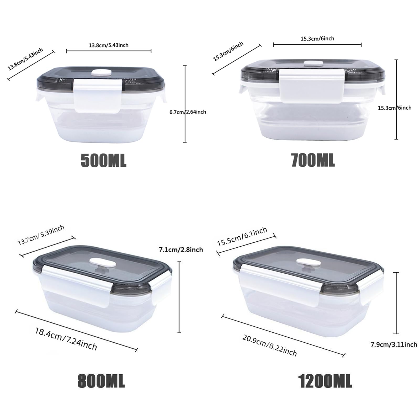 CAMPWOLF Collapsible Food Storage Containers with Lid,Set of 4,Microwave Freezer Dishwasher Safe,BPA Free, Leakproof (Rectangular)