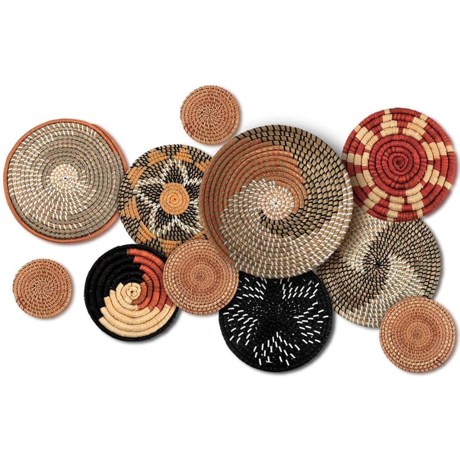 11 Pcs Boho Wall Basket Decor Decorative Bulrush Woven Basket Wall Decor Boho Art Round Farmhouse Hanging Baskets for Kitchen Rustic Home Summer Decorations, Multi Sizes(Classic)