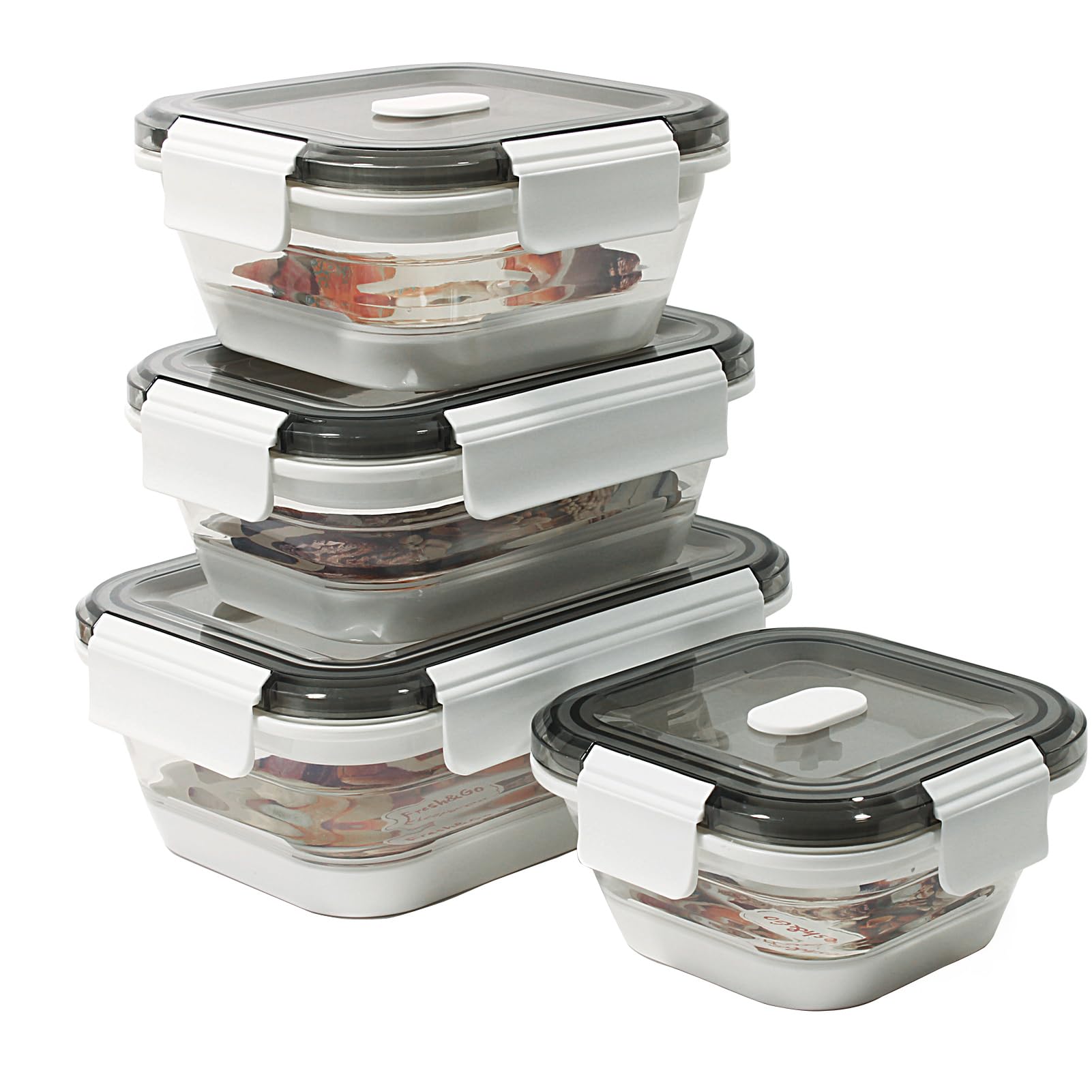 CAMPWOLF Collapsible Food Storage Containers with Lid,Set of 4,Microwave Freezer Dishwasher Safe,BPA Free, Leakproof (Rectangular)
