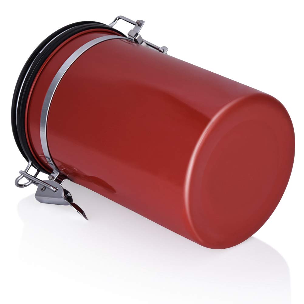 Coffee Canister Red, Stainless Steel Airtight Coffee Container, Ground Coffee Bean Storage with Date Tracker, Vacuum Sealed Espresso Airtight Container, Coffee Jar, Sugar Container
