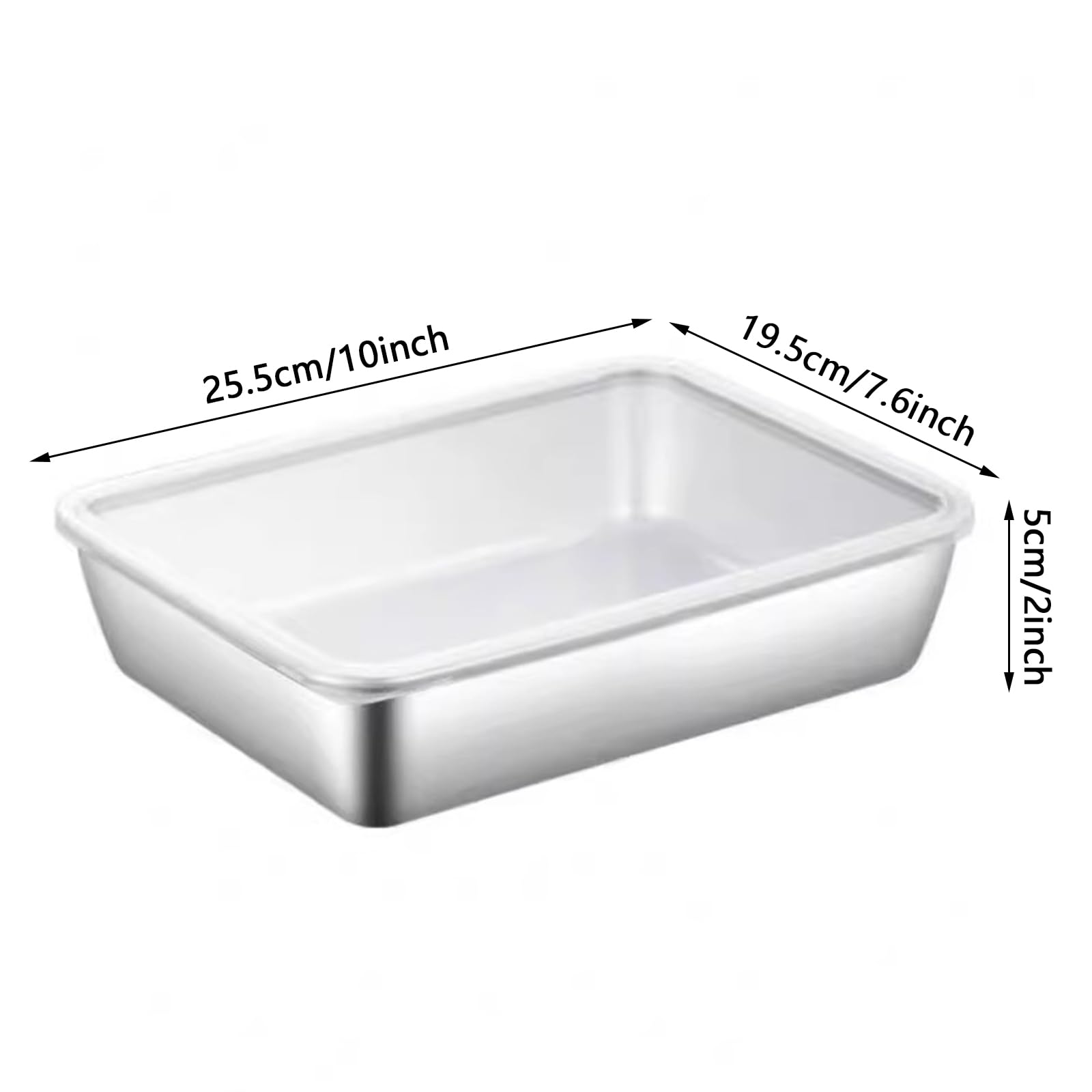 ATRDTO Set of 3,Stainless Steel Rectangle Food Storage Box Container- Leak Plastic Lid Dishwasher Safe - Plastic Free -Clear Lid (3)