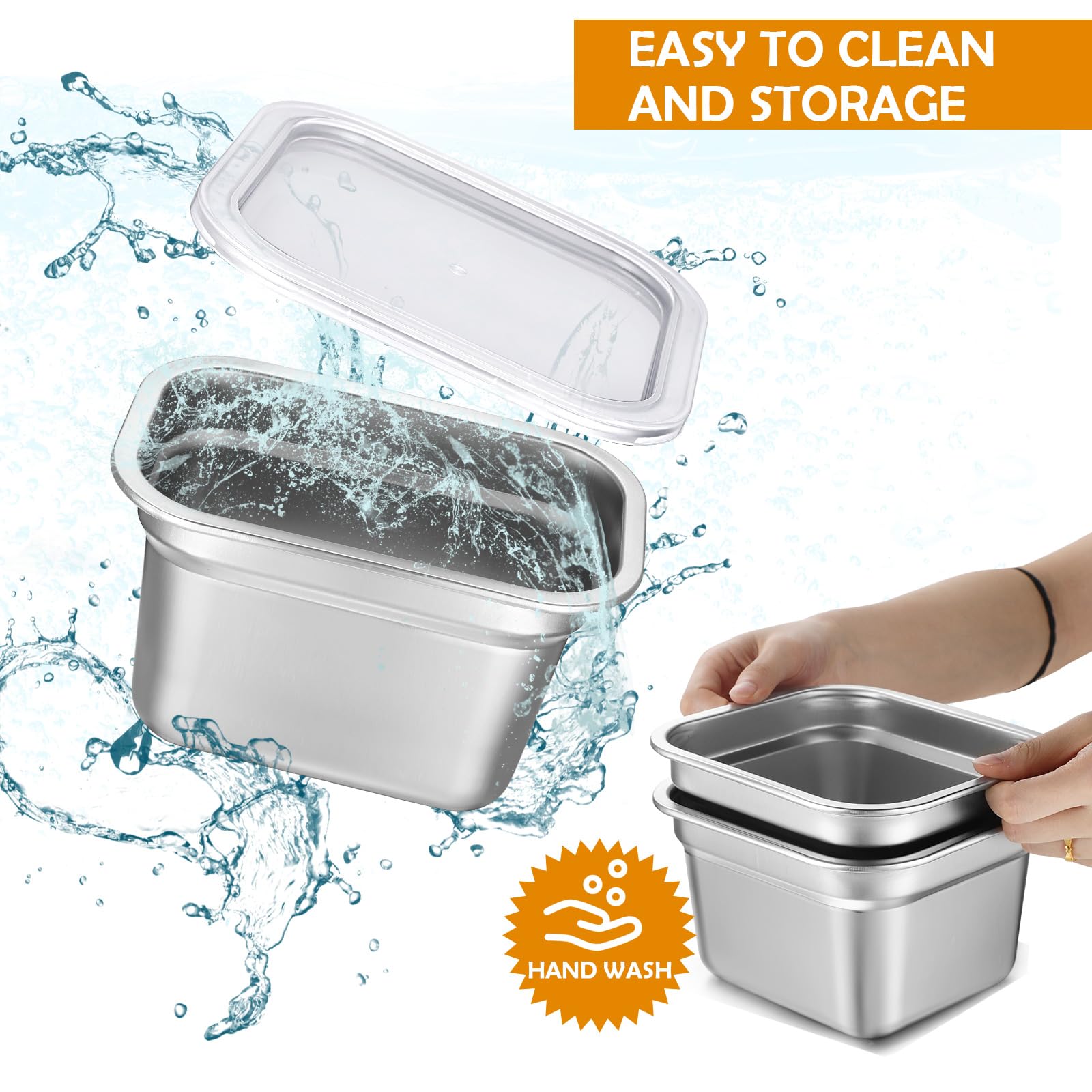 Suttmin 8 Pcs Hotel Pan 1/6 Size Steam Table Pan with PP Plastic Lid Stainless Steel Food Containers with Lids Restaurant Pans Food Prep Pan Anti Clogging Steamer for Buffet Party (4" Deep)