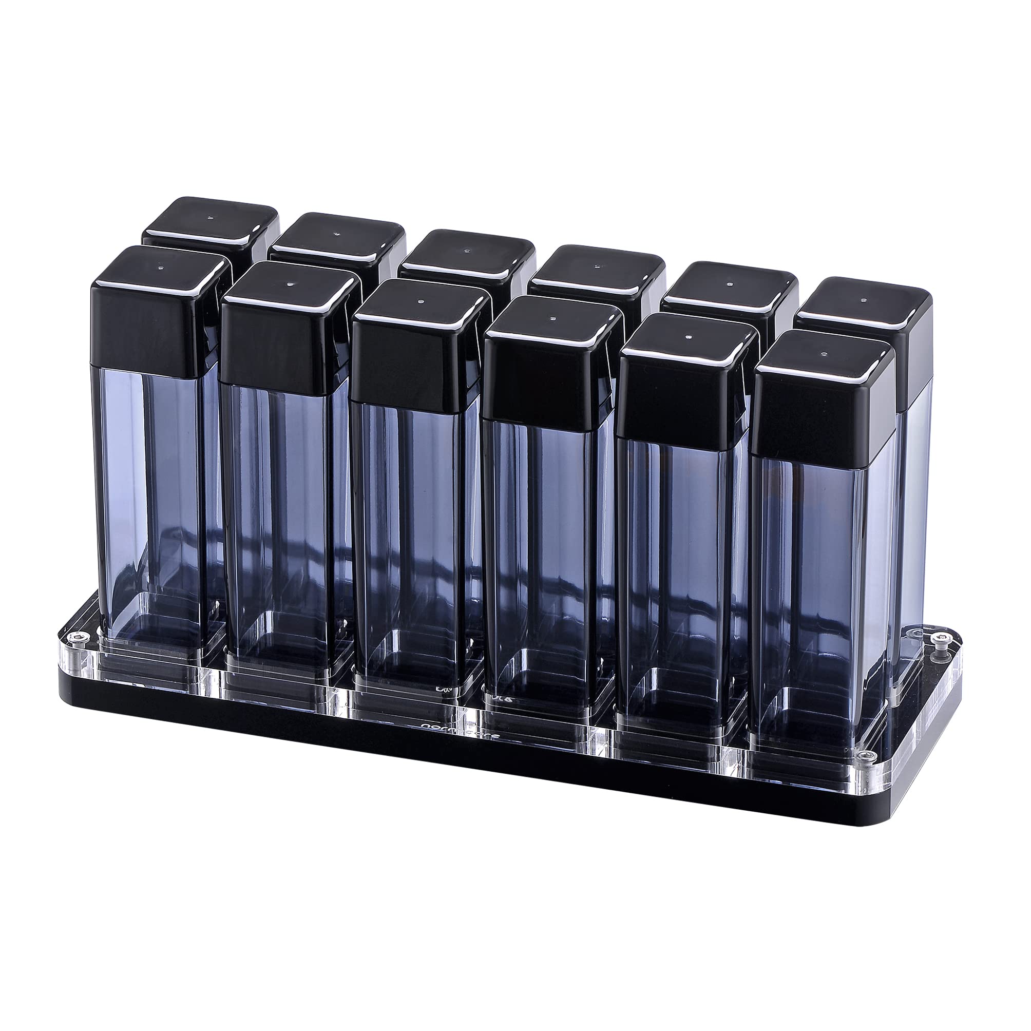 Normcore Single Dose Coffee Bean Storage Containers - 12 Tubes Espresso Bean Cellars with Stand & Hopper - One-Way Exhaust Valve - Capacity 25-28g - Lt Smoke Grey