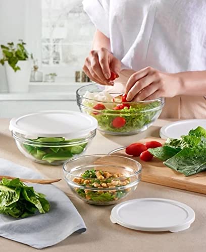 Biandeco Glass Mixing Bowl with Lid Set of 3, Large Salad Bowl Set, High Brosilicate Bowl Set, Stackable, Glass Nesting Bowls, Cooking, Baking, Prepping