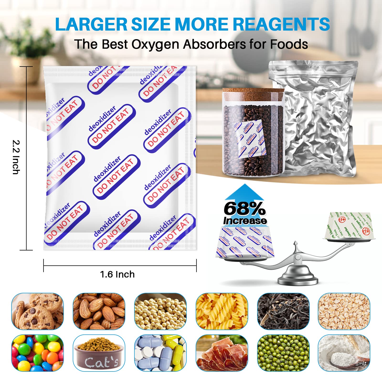 300 cc Oxygen Absorbers For Food Storage Individually Wrapped 100 Pack (1 Pack Of 1) O2 Absorbers Food Grade Oxygen Absorbers for Long Term Food Storage