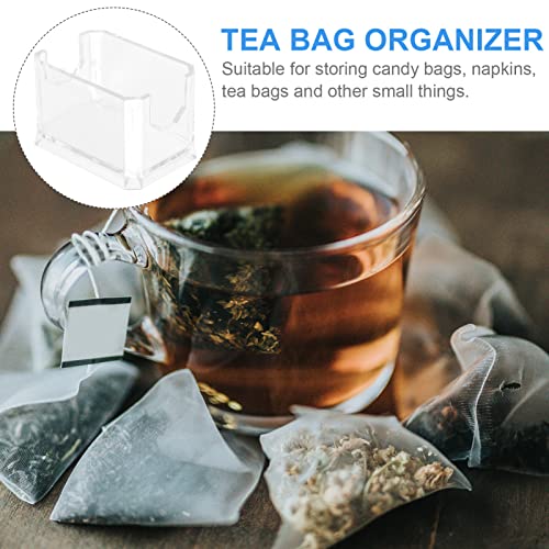Housoutil Tea Organizer 2pcs Acrylic Tea Bag Boxes Reusable Tea Bag Organizer Square Coffee Bag Box Packets Small Items Sundries Containers for Kitchen Cabinets Countertops Pantry Transparent