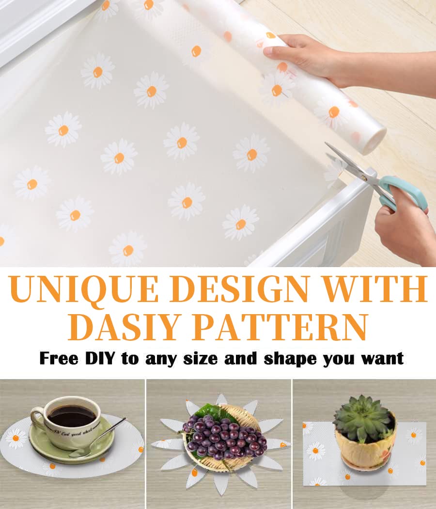 Jacriah Daisy Shelf Liner for Kitchen Cabinets Non-Adhesive Drawer Liner Non-Slip Refrigerator Liner Waterproof Fridge Pad Cupboard Mat Easy Placemats, Ideal for Wire Pantry Bathroom, 11.8"X59"