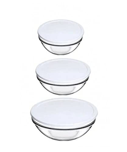 Biandeco Glass Mixing Bowl with Lid Set of 3, Large Salad Bowl Set, High Brosilicate Bowl Set, Stackable, Glass Nesting Bowls, Cooking, Baking, Prepping