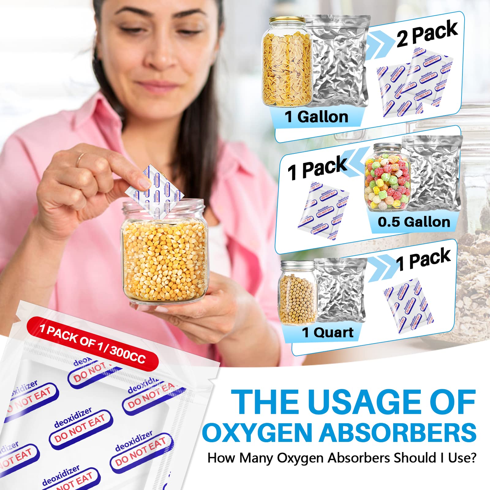 300 cc Oxygen Absorbers For Food Storage Individually Wrapped 100 Pack (1 Pack Of 1) O2 Absorbers Food Grade Oxygen Absorbers for Long Term Food Storage