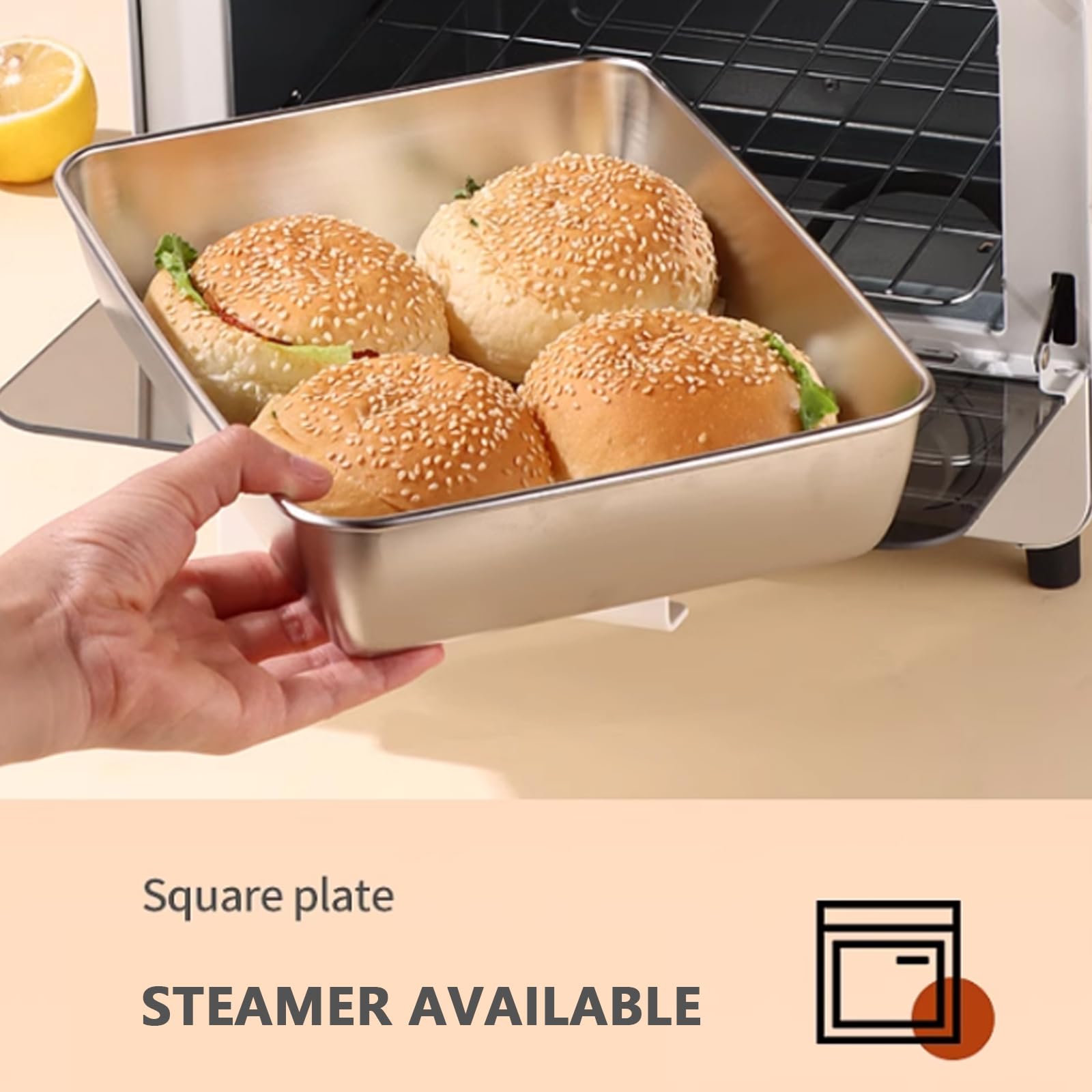ATRDTO Set of 3,Stainless Steel Rectangle Food Storage Box Container- Leak Plastic Lid Dishwasher Safe - Plastic Free -Clear Lid (3)
