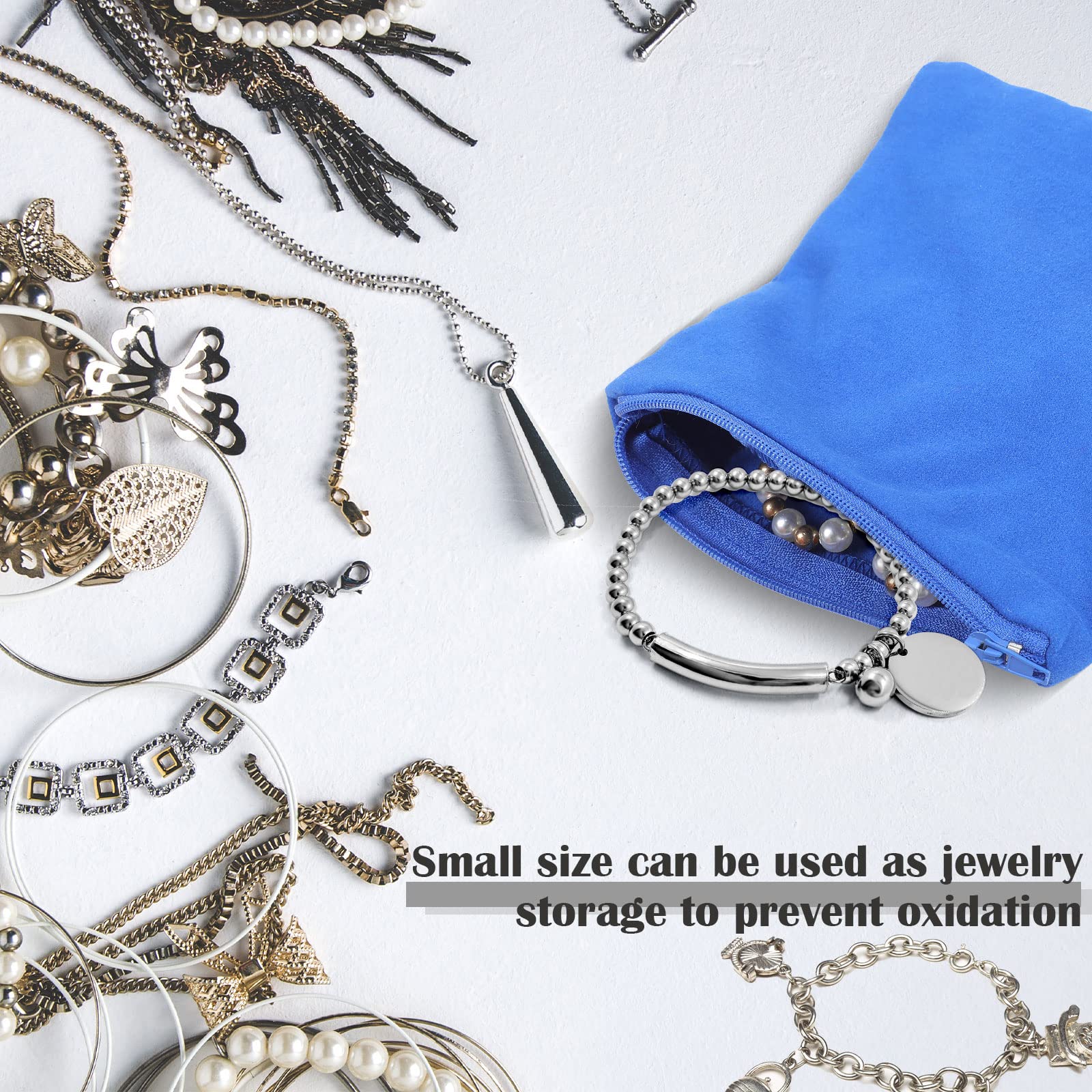 Fumete 8 Pcs Silver Storage Bags Anti Tarnish Zippered Jewelry Keeper 6x6 9x12 15x15 in Silver Pouches for Silverware Silver Jewelry (Black)
