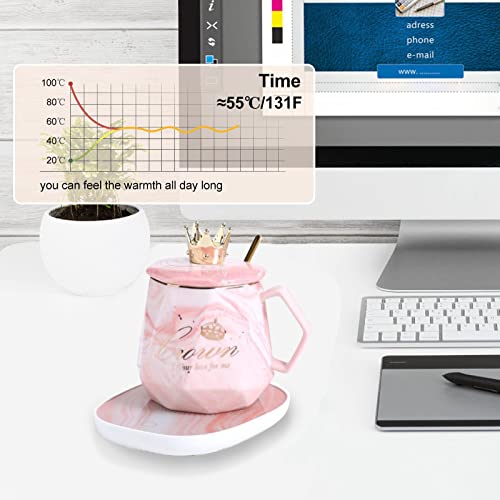Coffee Warmer with Mug,Smart Coffee Warmer Coffee Cup Warmer for Desk Office,Auto On/Off Gravity-Induction Coffee Tea Water Milk Warmer Plate (Pink)
