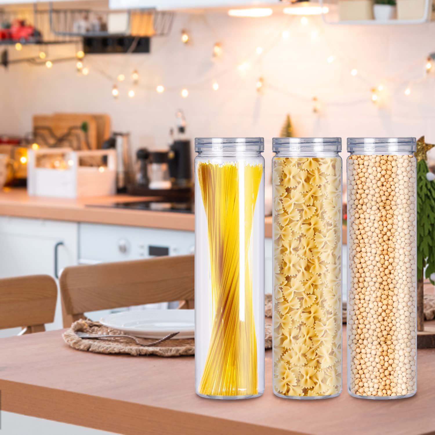 GRZJOPP 6Pcs Spaghetti Pasta Storage Containers with Lids,Tall Clear Pasta Storage Containe for Noodles Flour Cereal Sugar Beans, Spaghetti Pantry Container