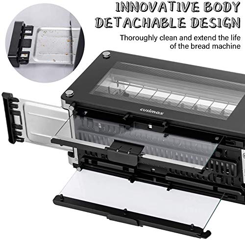 Toaster 2 Slice, CUSIMAX Toaster Long Slot with Glass Window Bagel Toasters, Artisan Bread Toaster Stainless Steel Wide Slot with Automatic Lifting, Slide-out Glass Panel and Removable Crumb Tray, Black Toaster