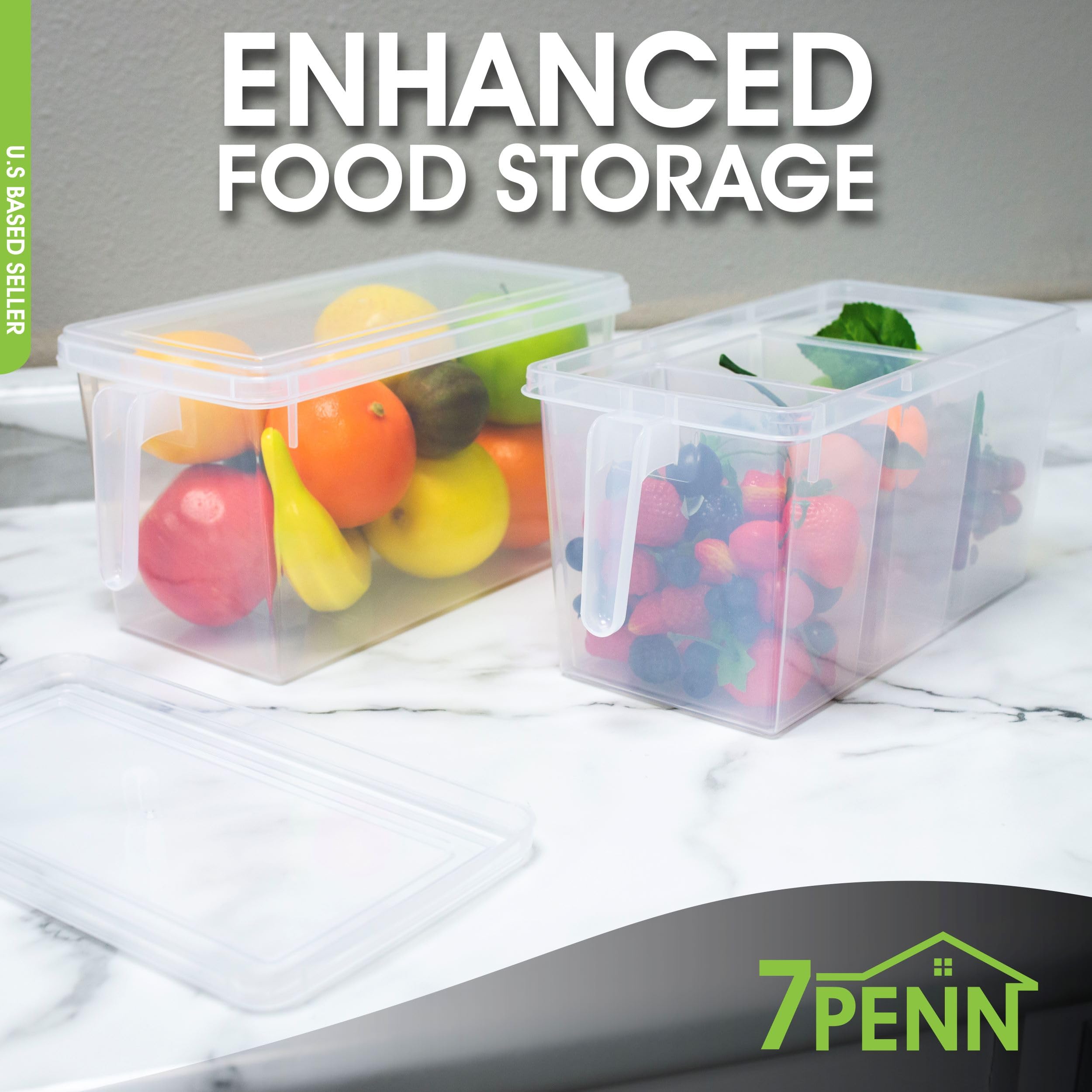 7Penn Divided Food Storage Containers 2pk - 2gal Air Tight 3 Compartment Veggie Tray - Handled Salad Bar Containers for Fridge with Lid - Square Produce Storage Bin Food Prep Container for Snacks