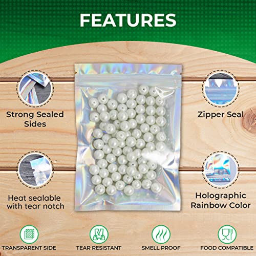 Resealable Mylar Bags for Food Storage (5x8 Inch-100 Pack _ Holographic)