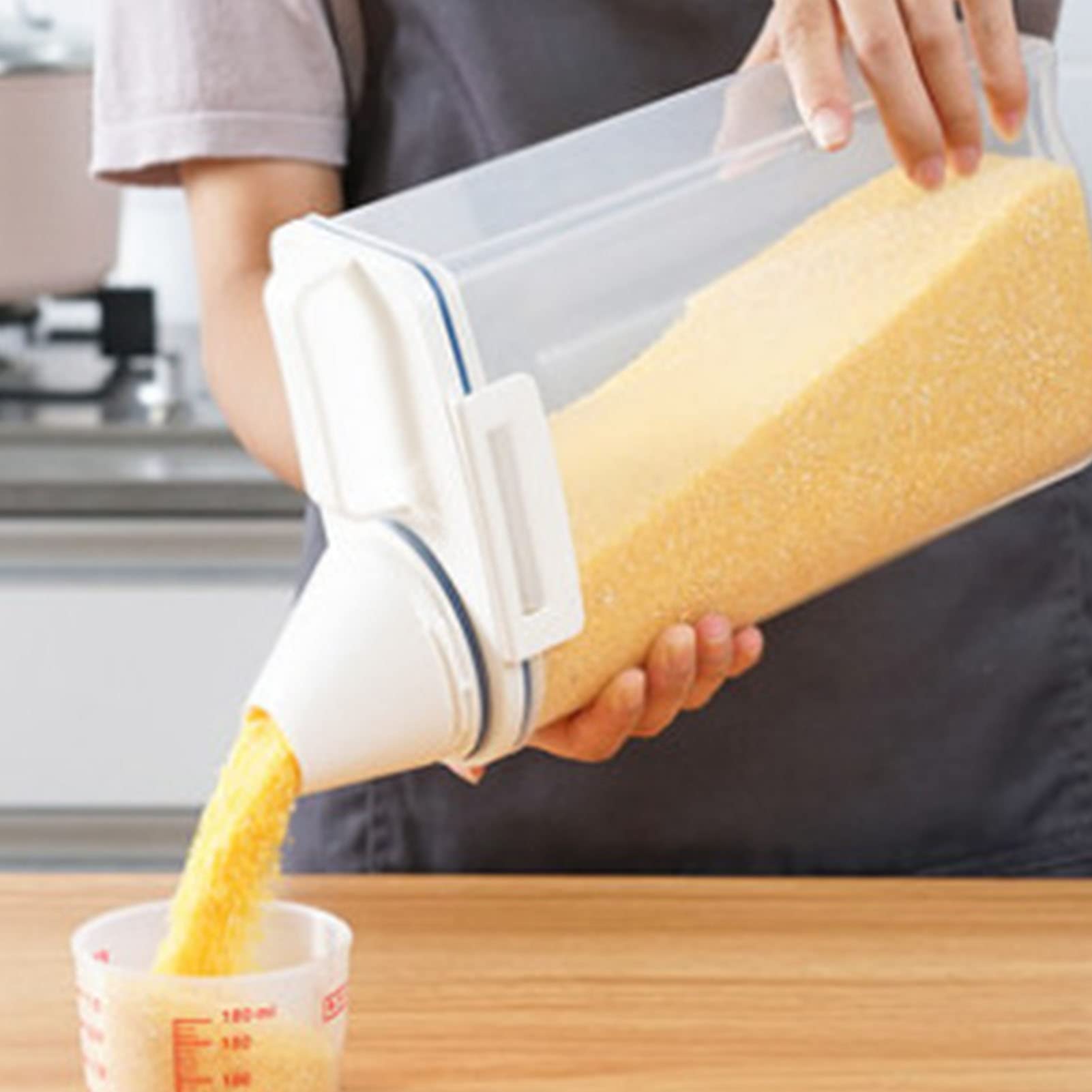 Rice Storage Container 2kg Dry Food Airtight Cereal Container with Measuring Cup Lid, BPA-Free Plastic Transparent Bulk Grain Dispenser Box for Oatmeal, Flour, Nuts