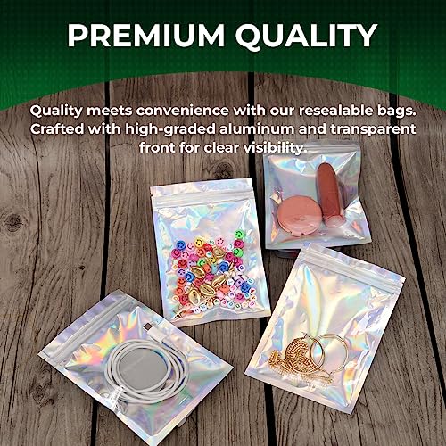 Resealable Mylar Bags for Food Storage (5x8 Inch-100 Pack _ Holographic)