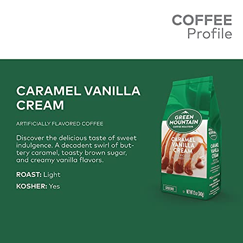 Green Mountain Coffee Roasters Caramel Vanilla Cream, Ground Coffee, Flavored Light Roast, Bagged 12 oz