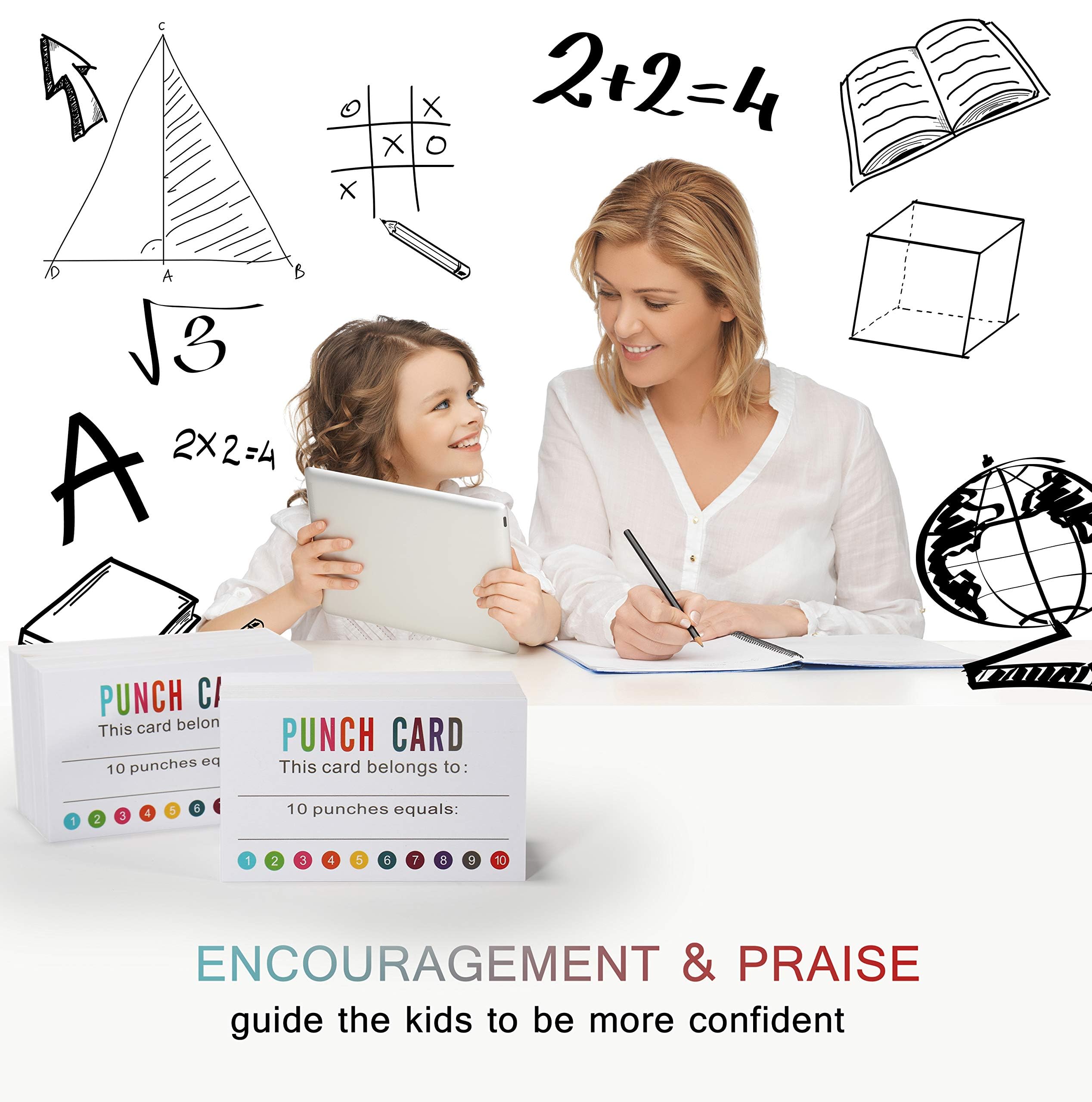 ONEDONE Reward Punch Cards (Pack of 200) Behavior Incentive Awards for Kids Students Teachers Home Classroom School Business Loyalty Gift Card - 3.5" x 2"