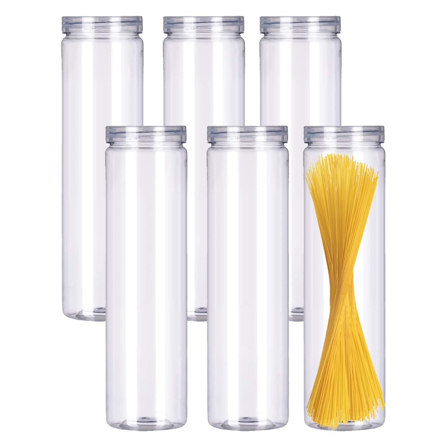 GRZJOPP 6Pcs Spaghetti Pasta Storage Containers with Lids,Tall Clear Pasta Storage Containe for Noodles Flour Cereal Sugar Beans, Spaghetti Pantry Container