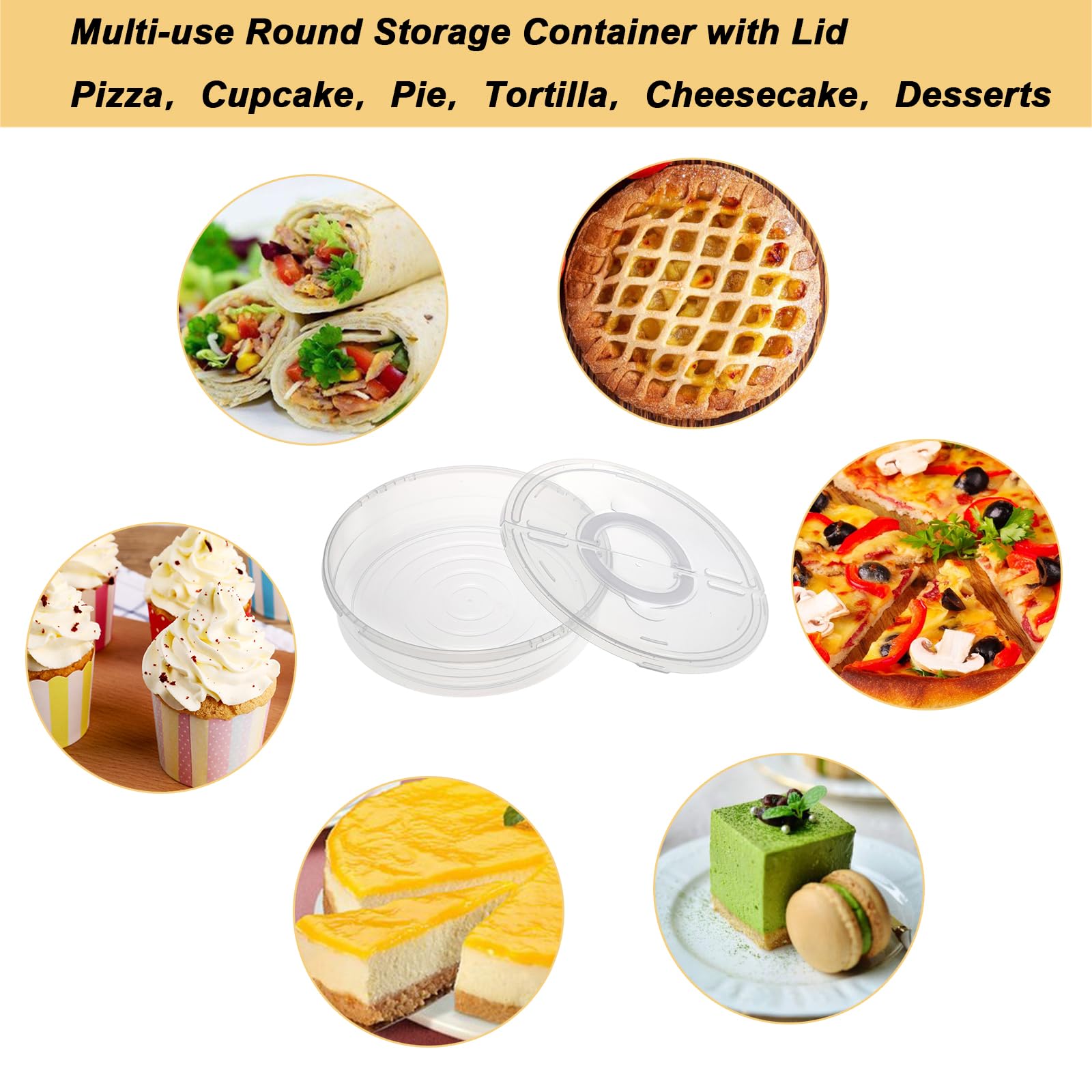 BTSKY Clear Plastic Pizza Container with Lid and Handle 12 Inch Round Pie Carrier with Lid Portable Pizza Keeper Reusable Food Storage Container for Cheese, Desserts, Holds up to 11 Inch Pizza