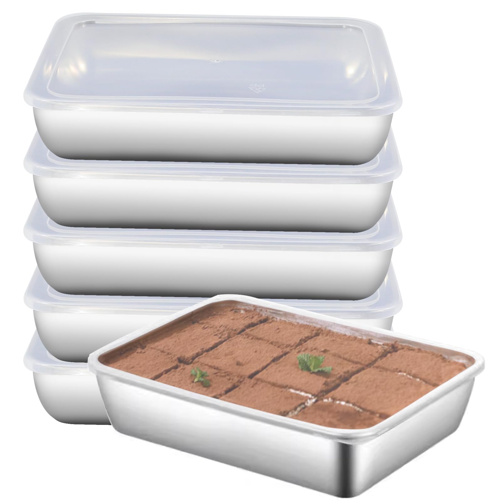 ATRDTO Set of 3,Stainless Steel Rectangle Food Storage Box Container- Leak Plastic Lid Dishwasher Safe - Plastic Free -Clear Lid (3)