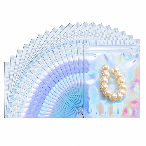 Resealable Mylar Bags for Food Storage (5x8 Inch-100 Pack _ Holographic)
