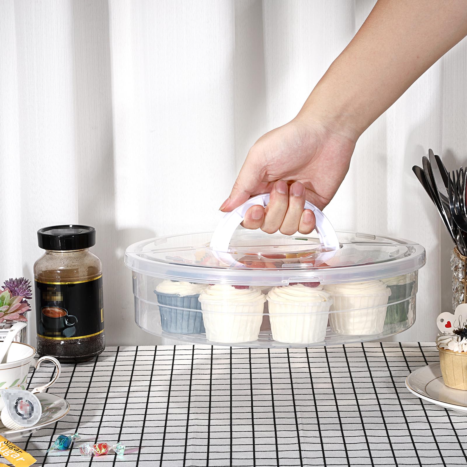 BTSKY Clear Plastic Pizza Container with Lid and Handle 12 Inch Round Pie Carrier with Lid Portable Pizza Keeper Reusable Food Storage Container for Cheese, Desserts, Holds up to 11 Inch Pizza