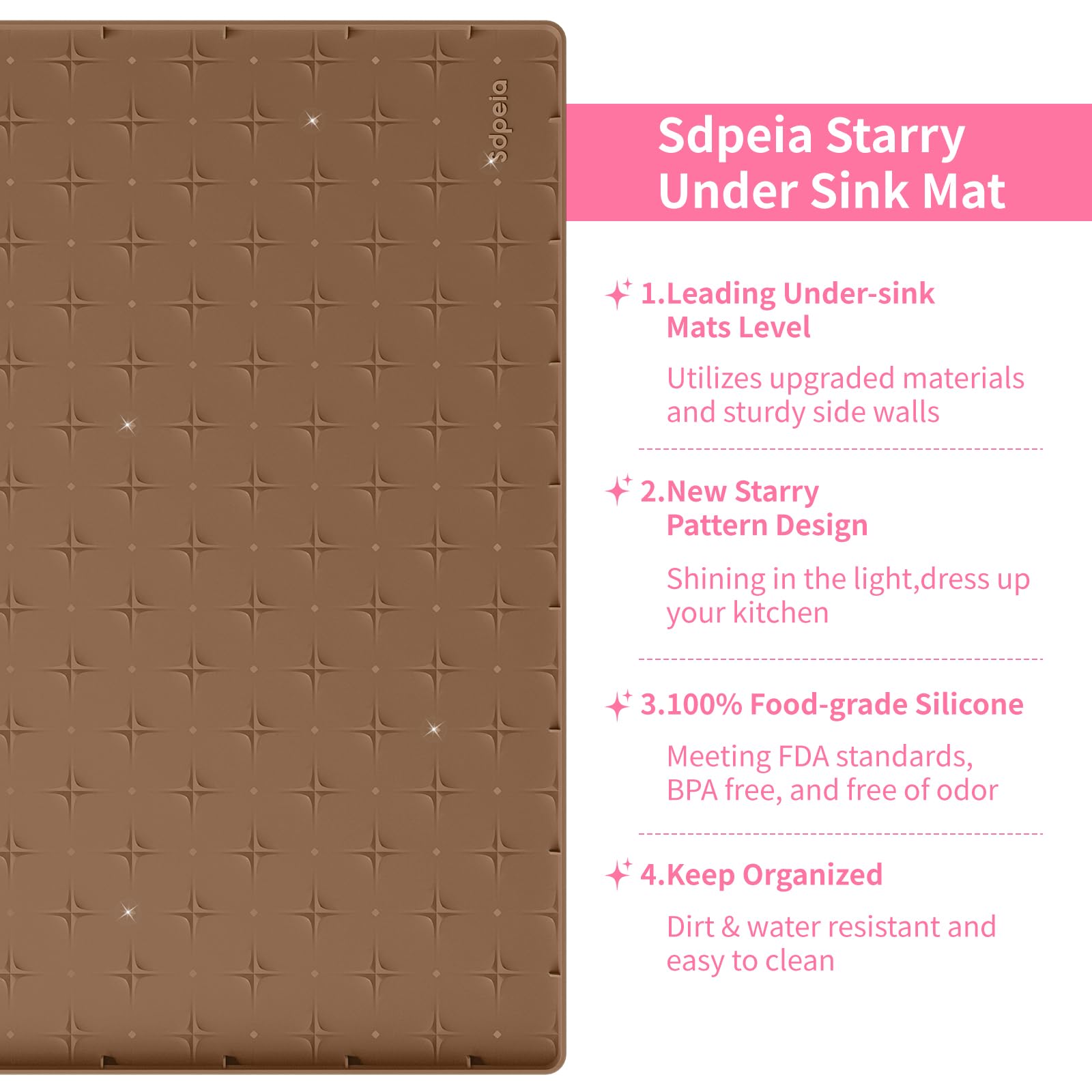 Sdpeia Under Sink Mat for [34" x 22"] Cabinet, Upgraded Silicone Waterproof Mat Kitchen Cabinet Liner Cabinet Protector Kitchen Organizers and Storage