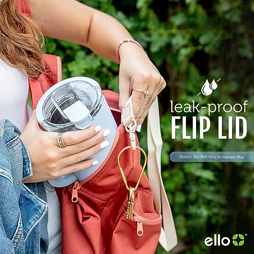 Ello Port 40oz Tumbler with Carry Loop & Integrated Handle, Vacuum Insulated Stainless Steel Reusable Water Bottle, Travel Mug with Leak Proof Lid & Straw, Perfect for Iced Coffee & Tea, Sage