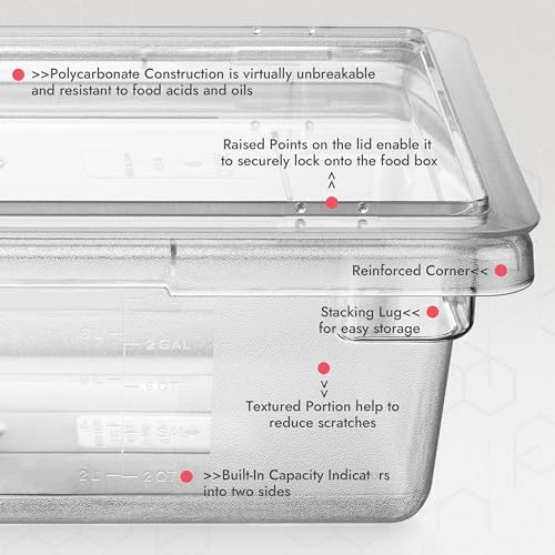 CURTA 4 Pack Food Storage Box with Lid, Clear NSF Polycarbonate Food Storage Box, 3.5 Gallon,Stackable Commercial Storage Containers for Kitchen Restaurant (18" x 12" x 6")