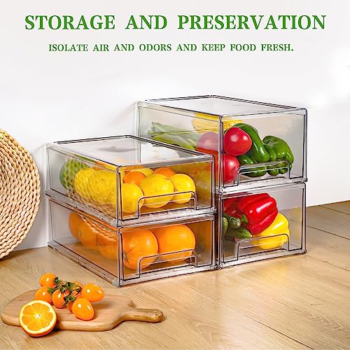 Totexil Fridge Drawers, 2 Pack Clear Stackable Pull Out Refrigerator Organizer Bins, BPA-Free Plastic Pantry Organization and Storage, Clear Storage Bins with Drawers for Kitchen Cabinet Office(Large)